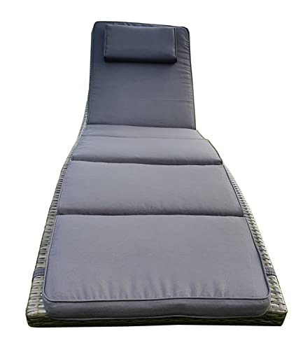 BTEXPERT Foldable Outdoor Chaise Pool Lounge Chair Folding Wicker Rattan Sun Bed Patio Couch Reclining Lounger Adjustable Padded Backrest Pillow Assembled Set of 2, Grey - Two Piece