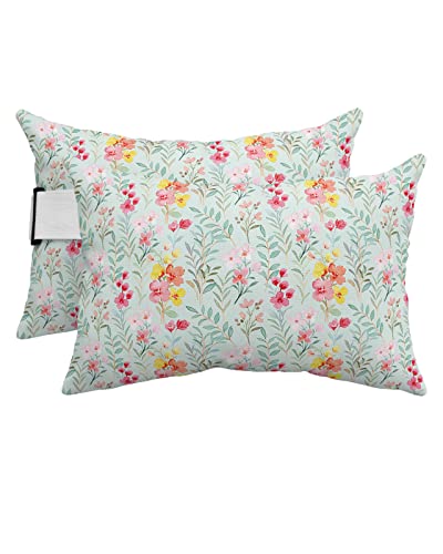 Recliner Head Pillow Ledge Loungers Chair Pillows with Insert Summer Colorful Flowers Leaves Lumbar Pillow with Adjustable Strap Outdoor Waterproof Patio Pillows for Beach Pool Chair, 2 PCS