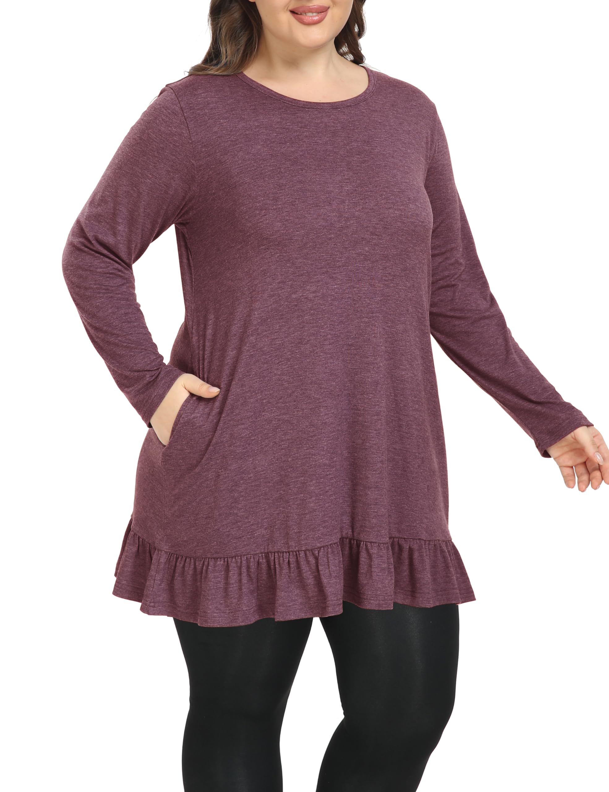 Long Plus Size Tunic Tops for Women Ruffle Hem Shirts for leggings (Red, 4X)