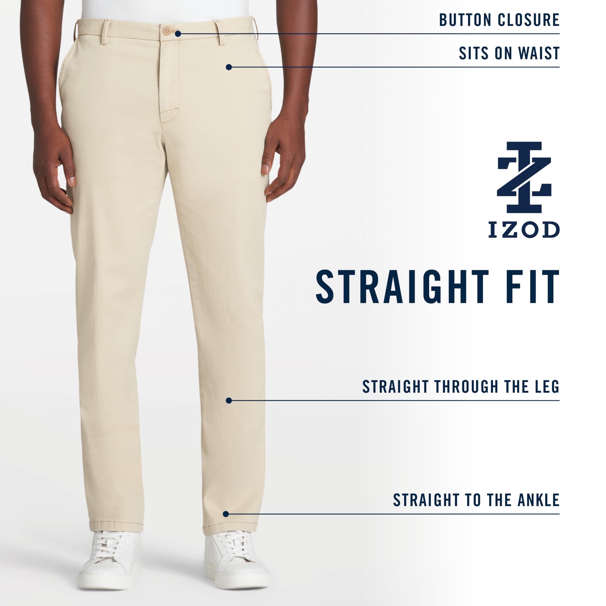 IZOD Men's Saltwater Stretch Flat-Front Chino Pants, Cadet Navy Strt, 38W x 29L
