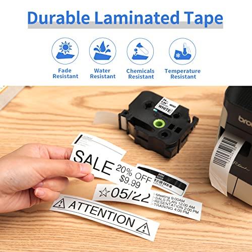 Oozmas 1 Inch Label Maker Tape Replacement for P Touch TZe TZ Tape 24mm 0.94 Inch Laminated Refills TZe-251 Black on White Compatible with Brother PT-D600 PT-D610BT PT-D600VP PT-2730 Tape, 4 Pack