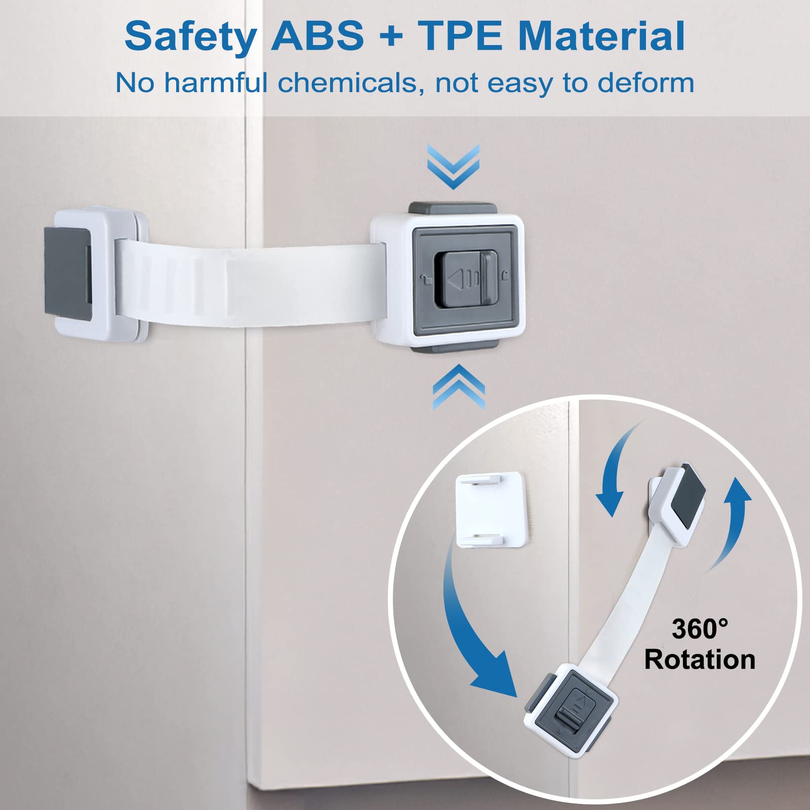 Cabinet Locks for Babies Aosite 6 Pack Child Safety Cabinet Locks Childproof Drawer Latches Baby Proof Straps Locks Adjustable Refrigerator Lock Door Lock for Furniture, Kitchen, Toilet, No Drilling