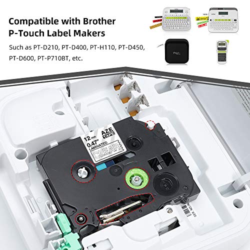 White on Clear TZe Compatile with Brother P Touch Label Tape TZe-135 TZe135 Tz Tape 12mm 0.47 Laminated Clear for PT-D210 D220 D200 H110 D400 Label Maker