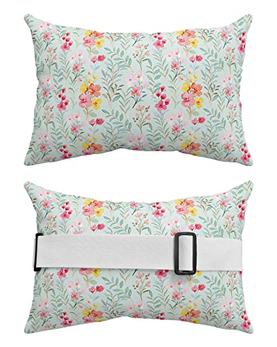 Recliner Head Pillow Ledge Loungers Chair Pillows with Insert Summer Colorful Flowers Leaves Lumbar Pillow with Adjustable Strap Outdoor Waterproof Patio Pillows for Beach Pool Chair, 2 PCS