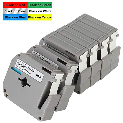WEIPTO 6-Pack Compatible Label Tape Replacement for Brother P-Touch M 231 Work with Brother Ptouch PT-M95 PT-90 PT-85 PT-80 PT-70 PT-65 PT-45 ,Black on White/Blue/Red/Yellow/Green/Clear, 12mm x 8m