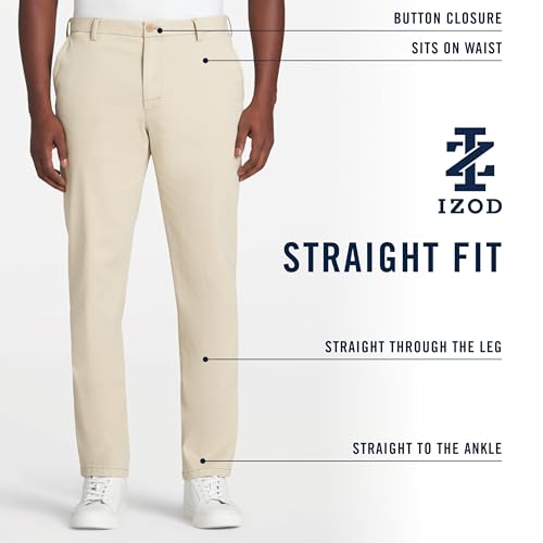 IZOD Men's Saltwater Stretch Flat-Front Chino Pants, Cadet Navy Strt, 38W x 29L