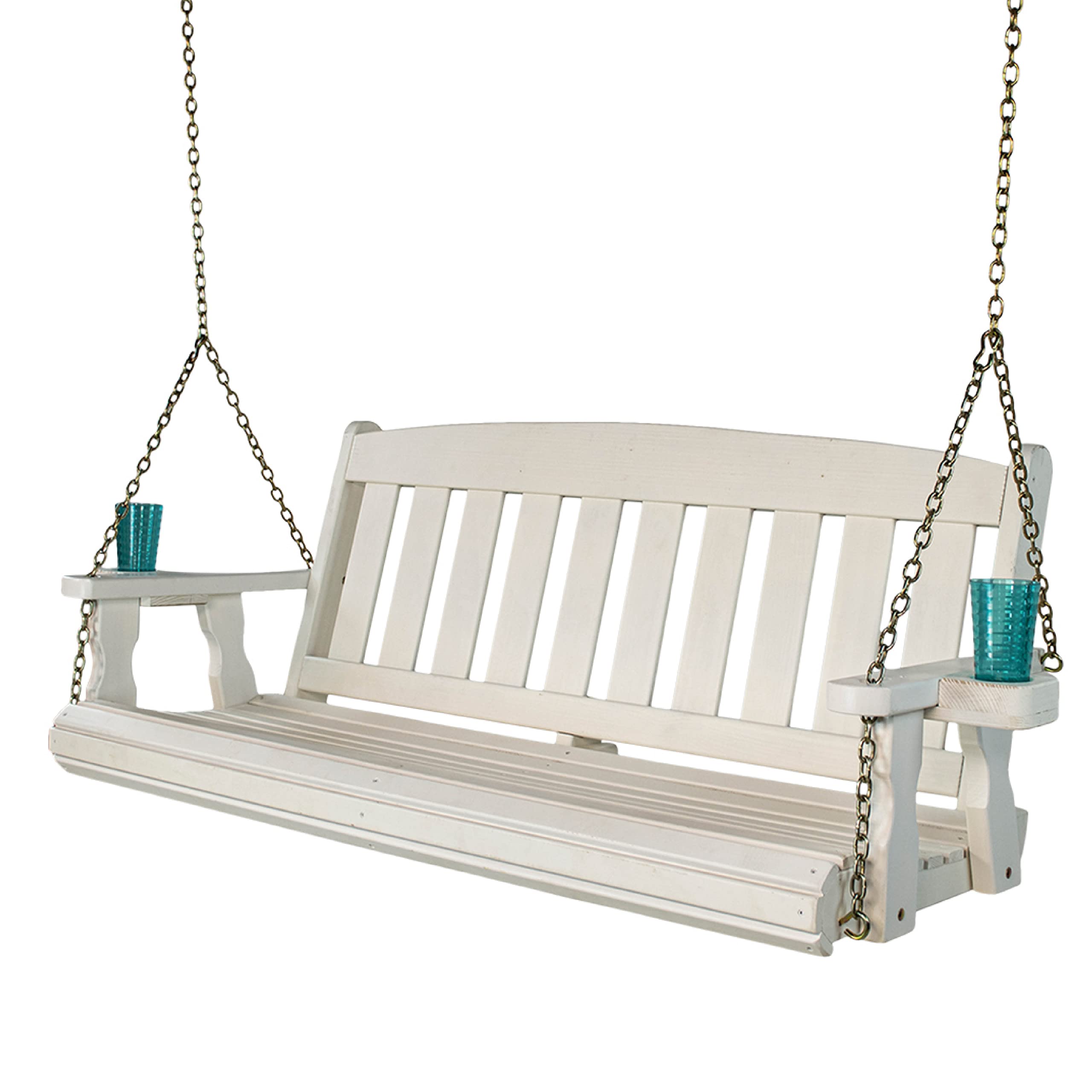 Amish Casual Heavy Duty 800 Lb Mission Treated Porch Swing with Hanging Chains and Cupholders (4 Foot, Semi-Solid White Stain)