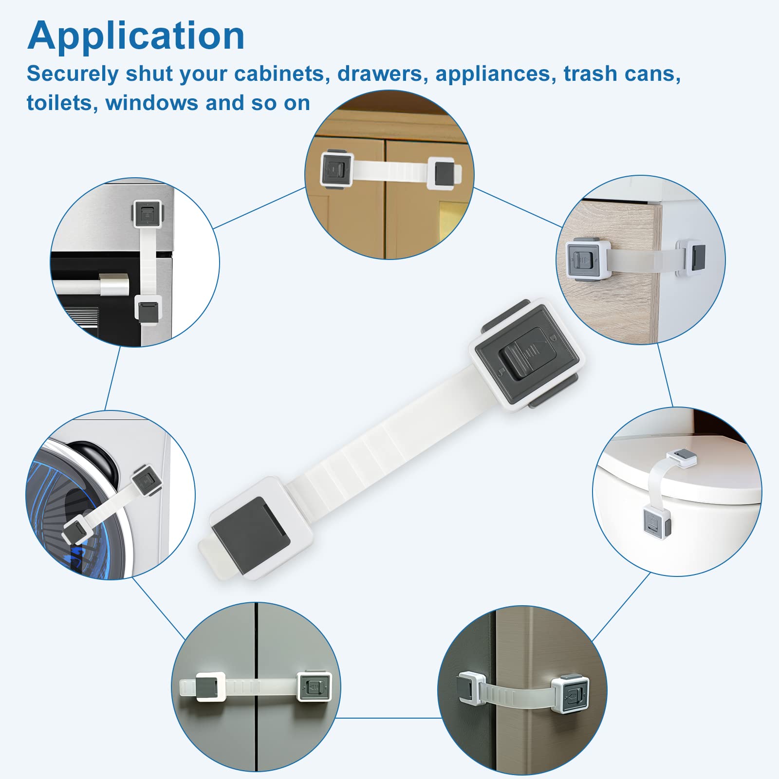 Cabinet Locks for Babies Aosite 6 Pack Child Safety Cabinet Locks Childproof Drawer Latches Baby Proof Straps Locks Adjustable Refrigerator Lock Door Lock for Furniture, Kitchen, Toilet, No Drilling