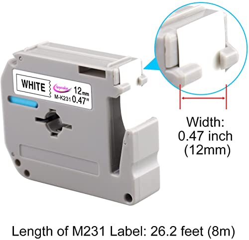 6-Pack Anycolor Compatible with M-K231 Brother P Touch M Tape M-231 MK131 MK431 MK531 MK631 MK731 Label Tape 12mm 0.47 Inch, Work for Brother PT-M95 PT-70BM PT-90 PT-65 PT-45 Label Maker Refills