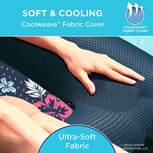 Aqua Campania Ultimate 2-in-1 Pool Float Lounge – Extra Large – Inflatable Pool Floats for Adults with Adjustable Backrest & Cupholder Caddy – Navy Hibiscus