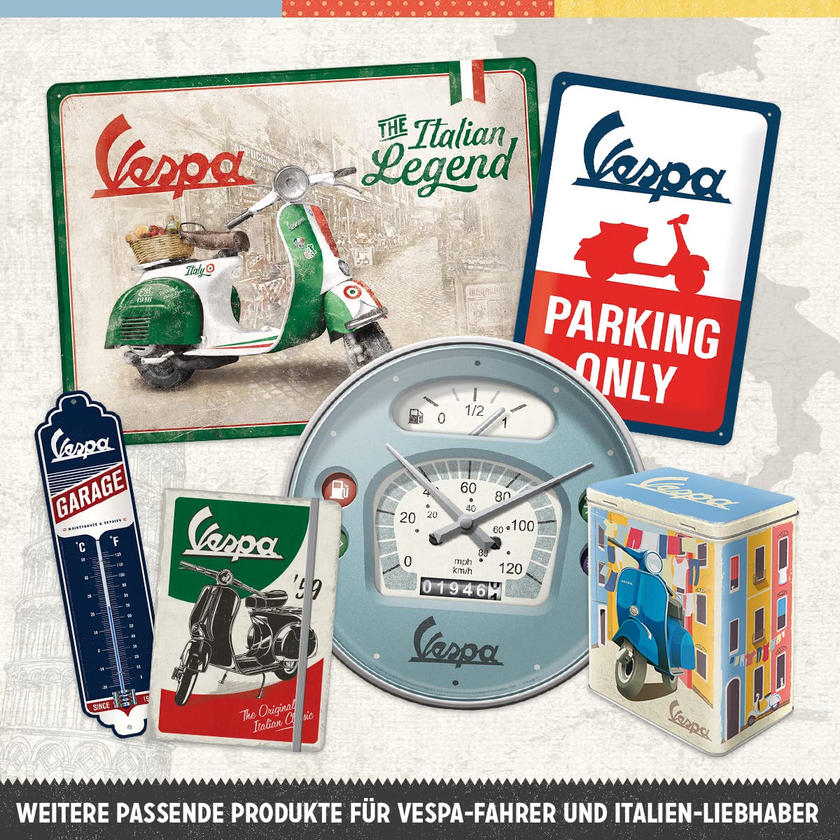 Nostalgic-Art, Retro Greetings Card Vespa - Italian Legend - Gift Idea for Scooter Fans Tin Postcard Mini Tin Sign Vintage Design 10x14cm