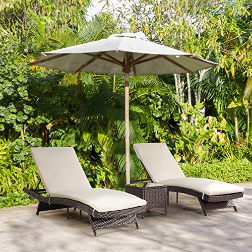 Pamapic Patio Chaise Lounge Set 3 Pieces,Patio Lounge Chair with Adjustable Backrest and Removable Cushion, Outdoor Pool Lounge Chair Set for Patio Poolside Backyard Porch