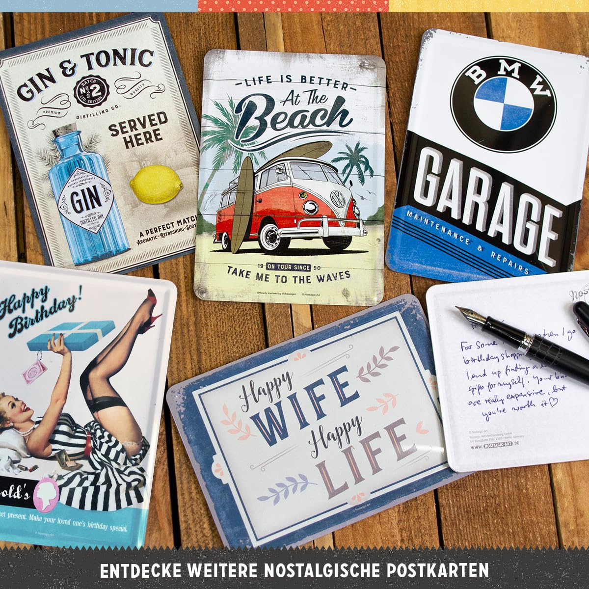 Nostalgic-Art, Retro Greetings Card Vespa - Italian Legend - Gift Idea for Scooter Fans Tin Postcard Mini Tin Sign Vintage Design 10x14cm