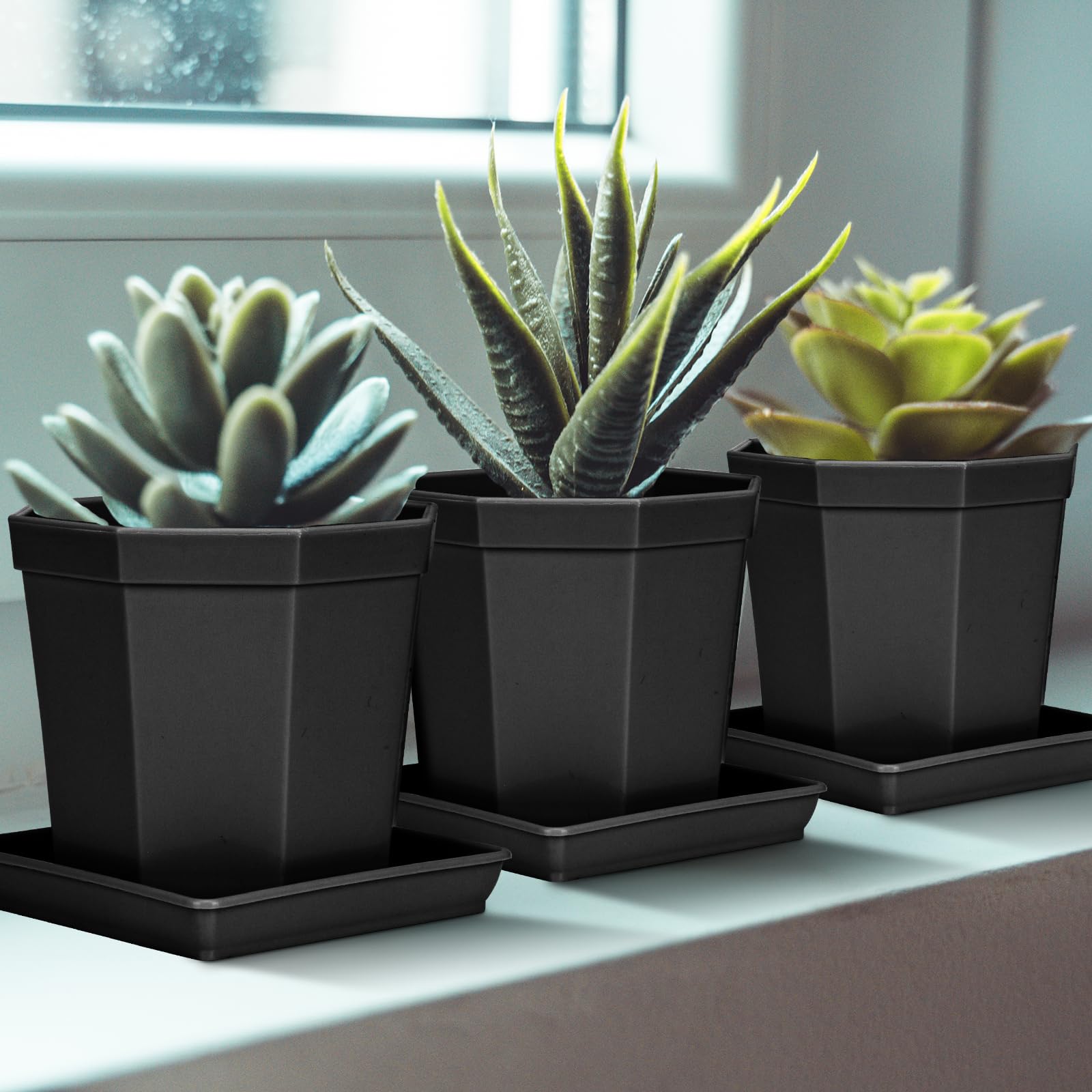 LWALRS Square Plant Saucer 6 8 10 12 14 16 18 20 Inch 5 Pack, Plastic Plant Saucers, Plant Water Dray Tray, Garden Planters for for Pots Base Indoors and Outdoors Plants(6 inch Black)