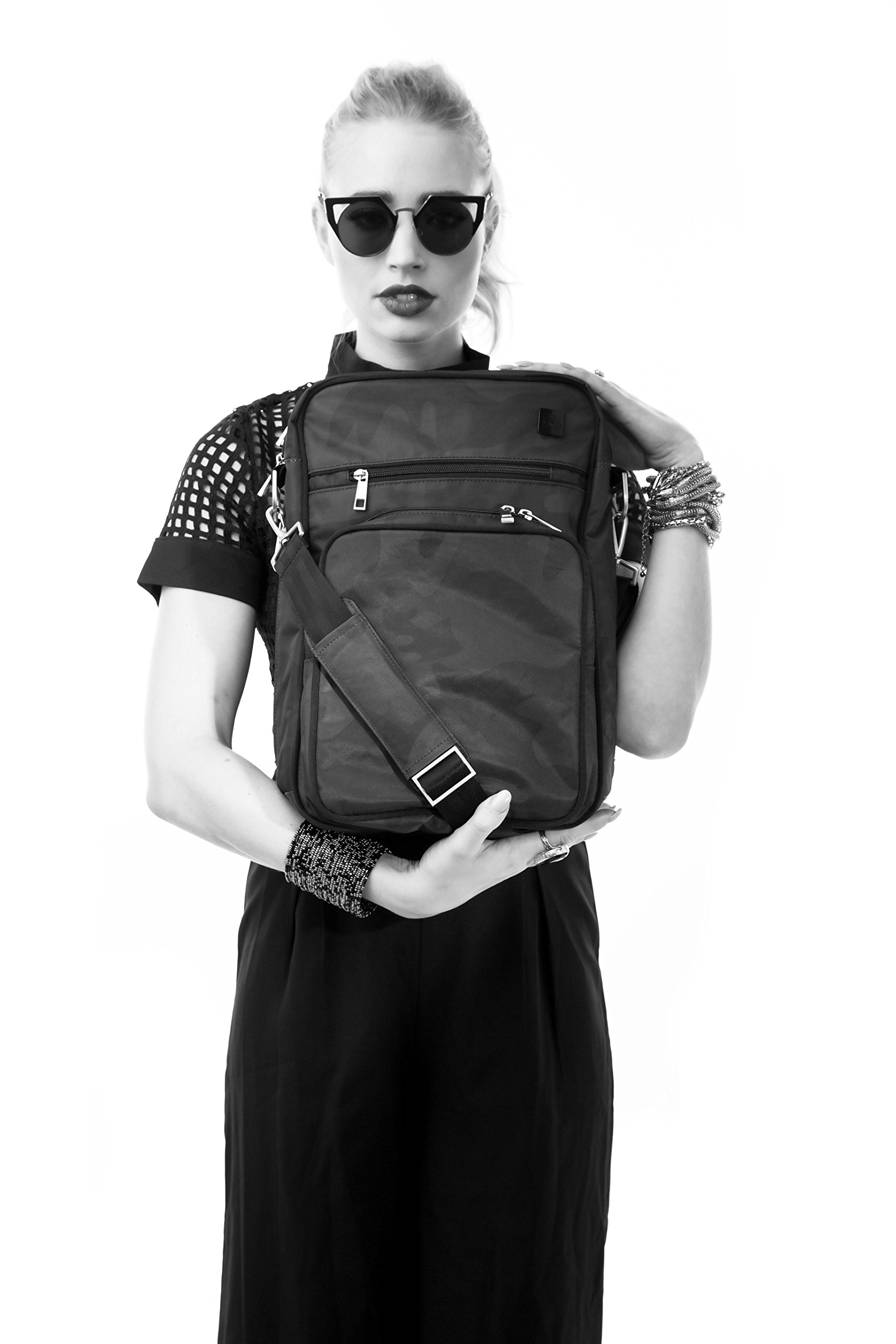 JuJuBe Helix Multi-Functional Crossbody Messenger/Diaper Dad Bag, Onyx Collection - Black Ops