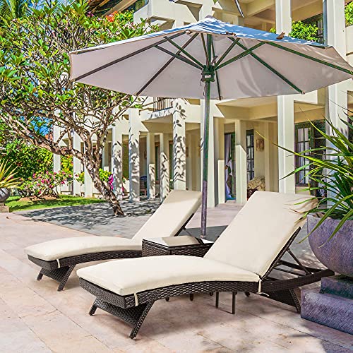 Pamapic Patio Chaise Lounge Set 3 Pieces,Patio Lounge Chair with Adjustable Backrest and Removable Cushion, Outdoor Pool Lounge Chair Set for Patio Poolside Backyard Porch