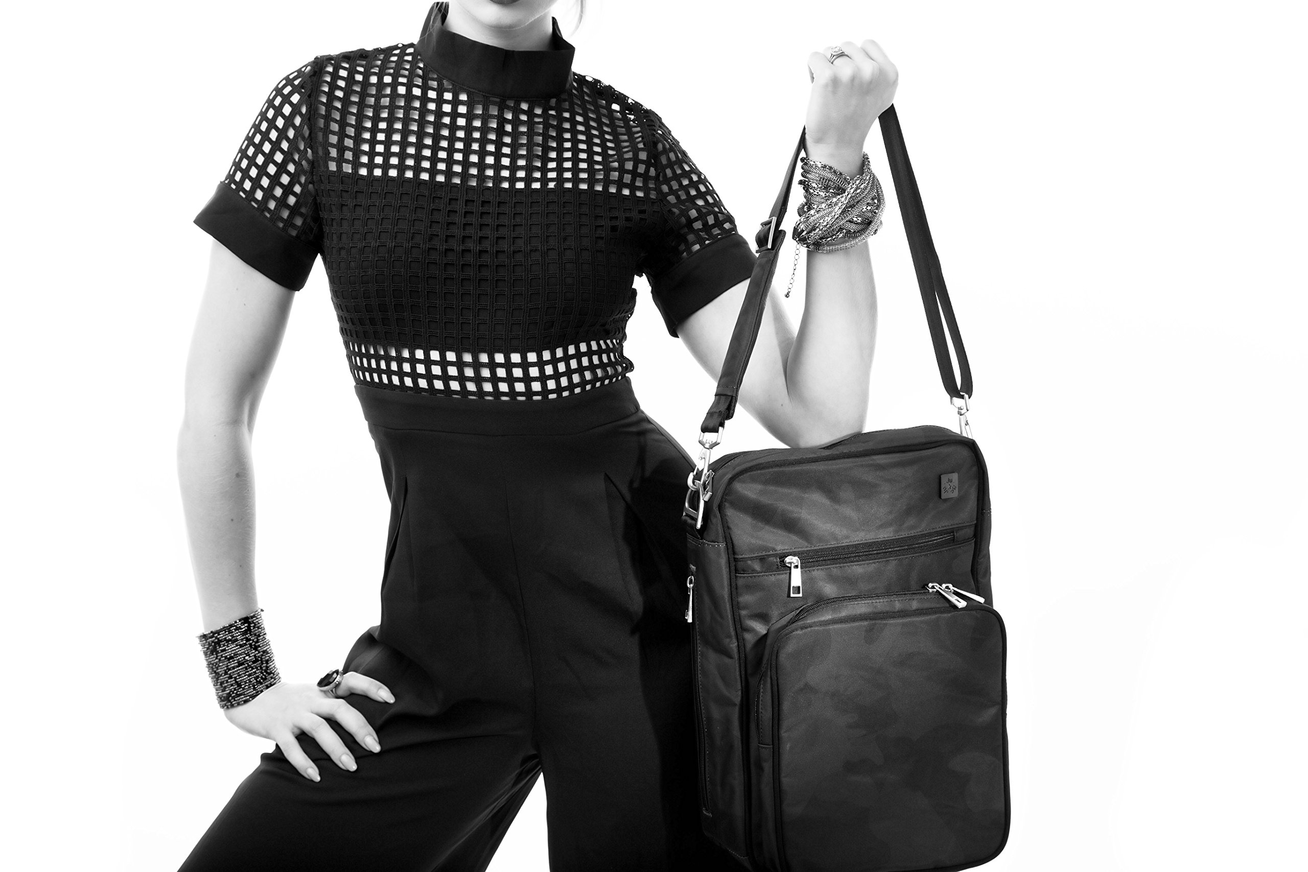 JuJuBe Helix Multi-Functional Crossbody Messenger/Diaper Dad Bag, Onyx Collection - Black Ops