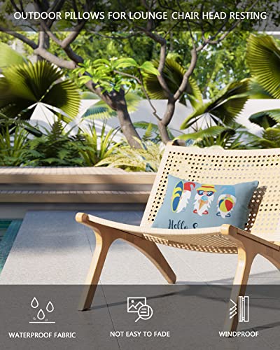 Recliner Head Pillow Ledge Loungers Chair Pillows with Insert Summer Style Gnome with Ice Cream Surfboard Lumbar Pillow with Adjustable Strap Outdoor Waterproof Patio Pillows for Beach Pool, 2 PCS