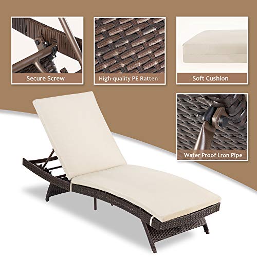 Pamapic Patio Chaise Lounge Set 3 Pieces,Patio Lounge Chair with Adjustable Backrest and Removable Cushion, Outdoor Pool Lounge Chair Set for Patio Poolside Backyard Porch