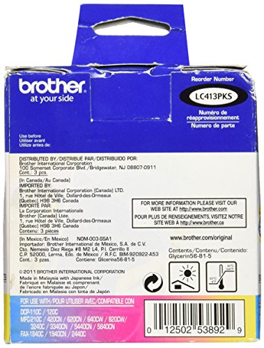 Brother LC41 Color 3 Pack 1 each Cyan, Magenta, Yellow