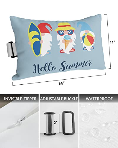 Recliner Head Pillow Ledge Loungers Chair Pillows with Insert Summer Style Gnome with Ice Cream Surfboard Lumbar Pillow with Adjustable Strap Outdoor Waterproof Patio Pillows for Beach Pool, 2 PCS