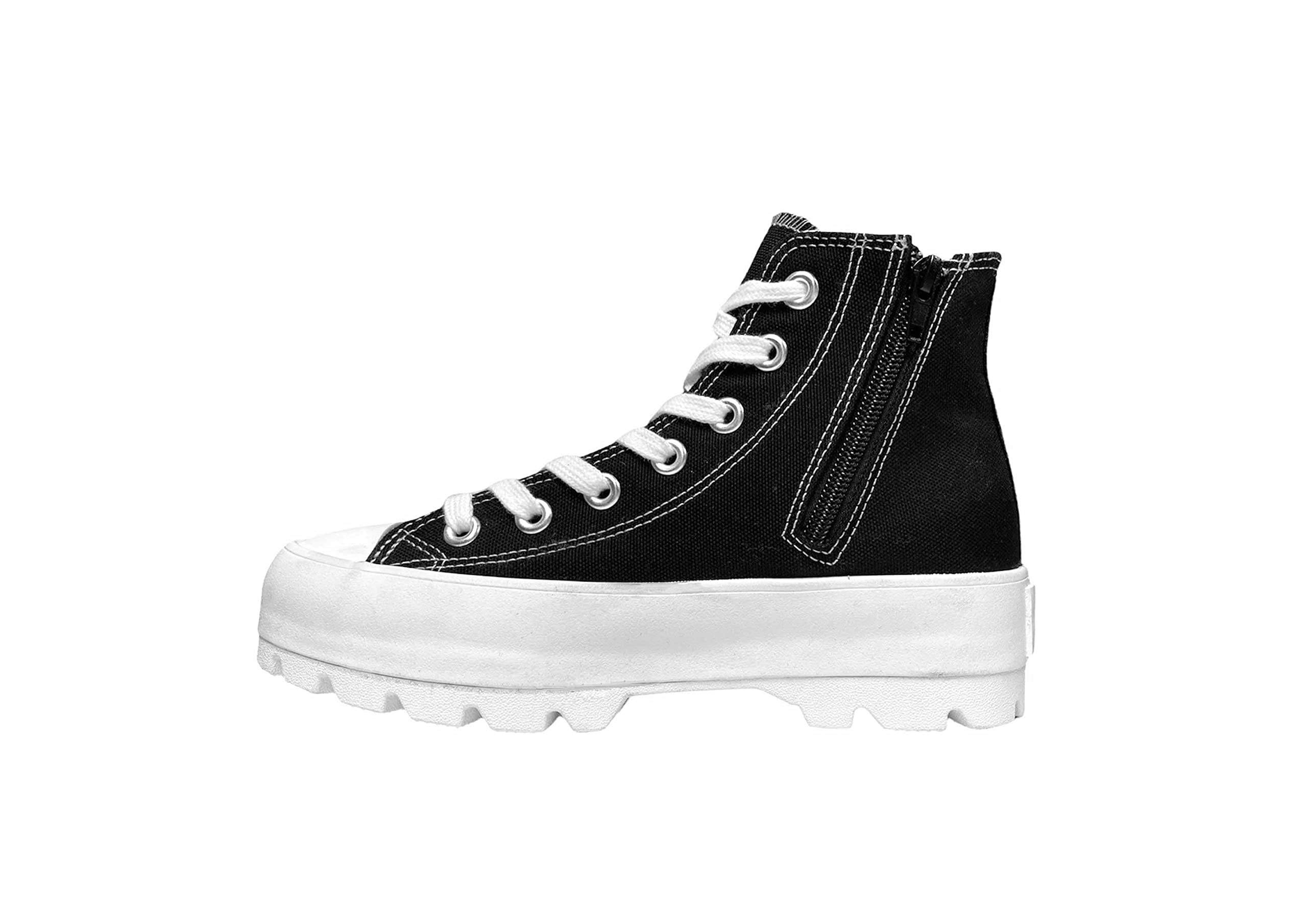 CUSHIONAIRE Women's Vespa high top Canvas Sneaker +Memory Foam and Side Zipper, Black/White 9