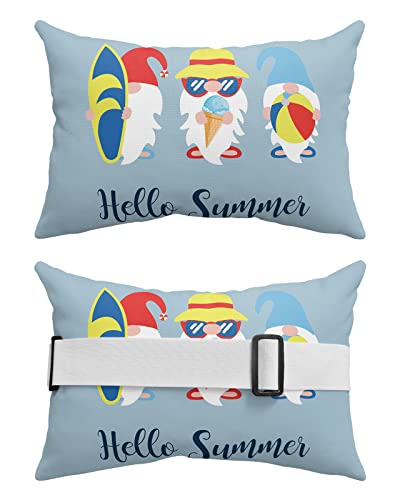Recliner Head Pillow Ledge Loungers Chair Pillows with Insert Summer Style Gnome with Ice Cream Surfboard Lumbar Pillow with Adjustable Strap Outdoor Waterproof Patio Pillows for Beach Pool, 2 PCS