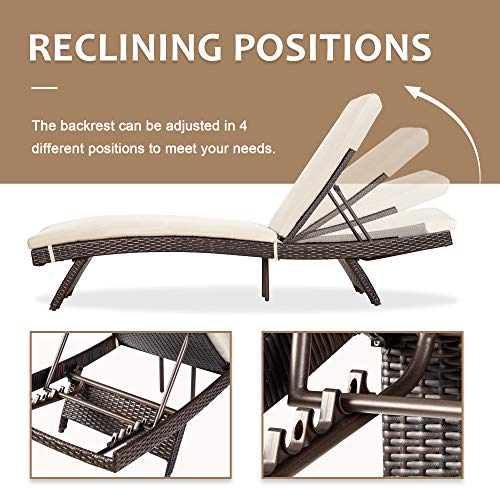 Pamapic Patio Chaise Lounge Set 3 Pieces,Patio Lounge Chair with Adjustable Backrest and Removable Cushion, Outdoor Pool Lounge Chair Set for Patio Poolside Backyard Porch