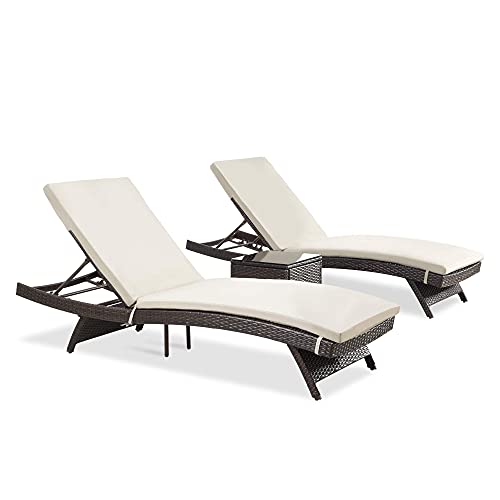 Pamapic Patio Chaise Lounge Set 3 Pieces,Patio Lounge Chair with Adjustable Backrest and Removable Cushion, Outdoor Pool Lounge Chair Set for Patio Poolside Backyard Porch