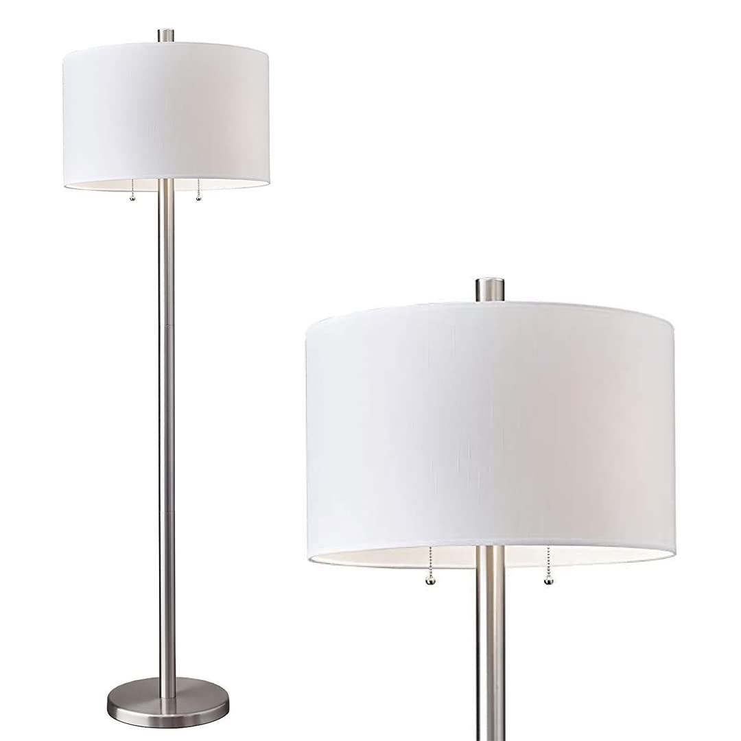 Adesso 4067-22 Boulevard Floor Lamp, 61 in, 2 x 100 W Incandescent/26W CFL, Brushed Steel Finish, 1 Tall Lamp
