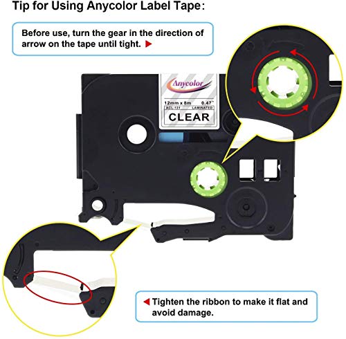 Anycolor TZ-131 TZ Tape 12mm 0.47 Laminated Clear Label Maker Tape Replacement for Brother Ptouch TZe-131 TZe131 Tape, Work with P Touch PT-D210 PTH110 PTD220 PTD410 PTD400 PTD600 Label Maker, 5-Pack