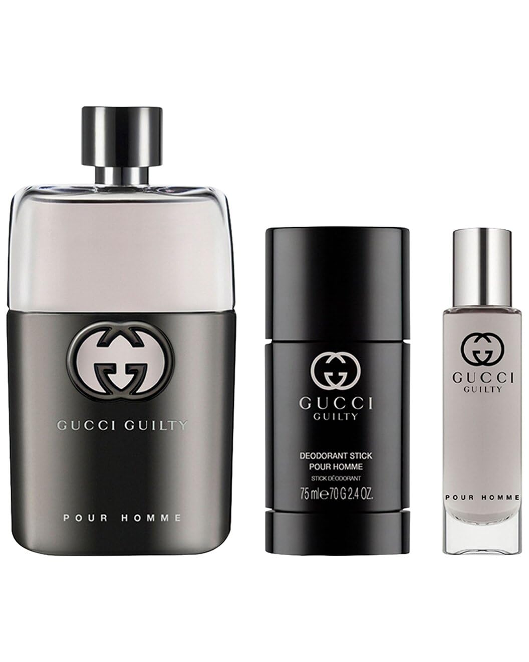Gucc..i Guilty Eau De Toilette 3 Piece Gift Set for Men 3 oz Edt Spray +2.4 oz Deodorant Stick + 0.5 oz +Makeup Remover Alcohol Free Face & Eye Remover Wipe with Aloe E &Cucumber Extract. $179 Value