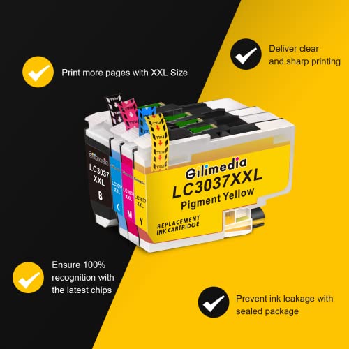 Compatible LC3037 Ink Cartridges Replacement for Brother LC3037XXL 3039 Work with MFC-J6945DW MFC-J6545DW MFC-J5845DW MFC-J5945DW Printer (BK C M Y)- 4 Packs