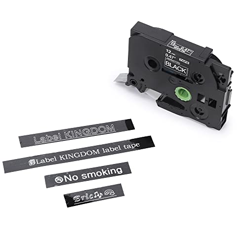 Label KINGDOM Black Label Replace for Brother White on Black TZe-335 TZ-335 P Touch 1/2 Inch Laminated Label for PTD210 PT-H111, 12mm 0.47 Inch x 26.2 Feet 8m, 2-Pack