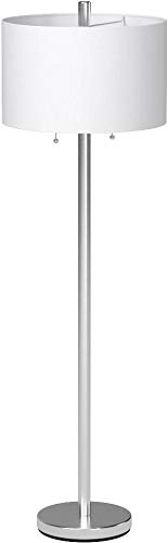 Adesso 4067-22 Boulevard Floor Lamp, 61 in, 2 x 100 W Incandescent/26W CFL, Brushed Steel Finish, 1 Tall Lamp