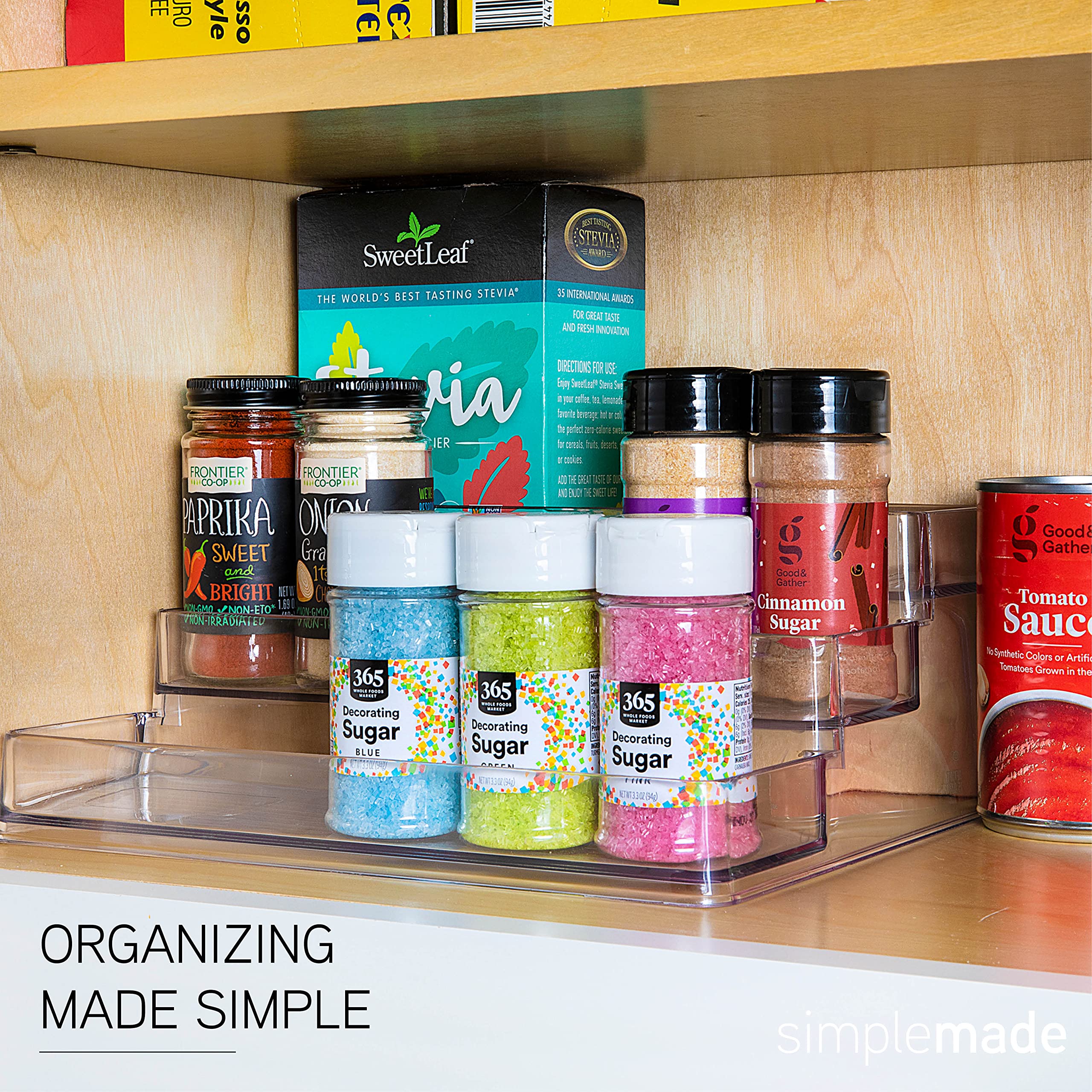 SIMPLEMADE Clear Spice Rack - 2 Pack Three-Tiered Shelf, Countertop, and Cabinet Storage and Spice Organizer for Kitchen, Bathroom, Bedroom, and Office, Home Storage and Organization Solutions
