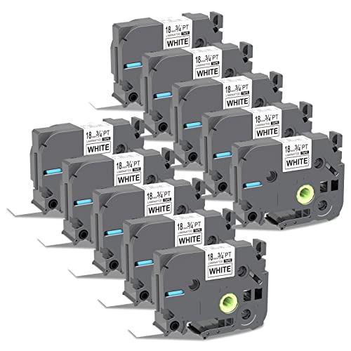Camopro Compatible Label Tape Replacement for Brother Ptouch Label Maker TZ TZe TZe-241 Laminated Tape Black on White 3/4 Inch x 26.2ft 18mm 0.7 for PTD400 PTD600 PTD400AD PTP710BT 10 Pack