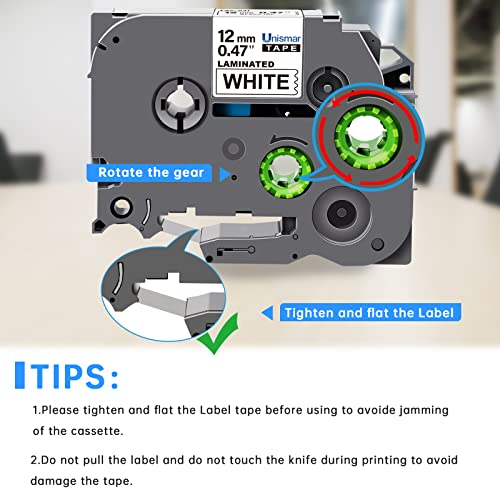 Unismar Tze 12mm 0.47 Laminated White Tape Compatible for Brother TZe-231 TZe231 for Ptouch PT-D220 PTD210 PTH110 PTH100 PTD600 PTD200 Label Maker, Black on White 1/2'' x 26.2', 5 Pack