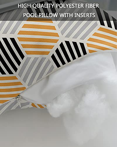 Recliner Head Pillow Ledge Loungers Chair Pillows with Insert Modern Art Orange Black Grey Hexagon Geometric Pattern Lumbar Pillow with Adjustable Strap Patio Garden Cushion for Bench Couch, 2 PCS