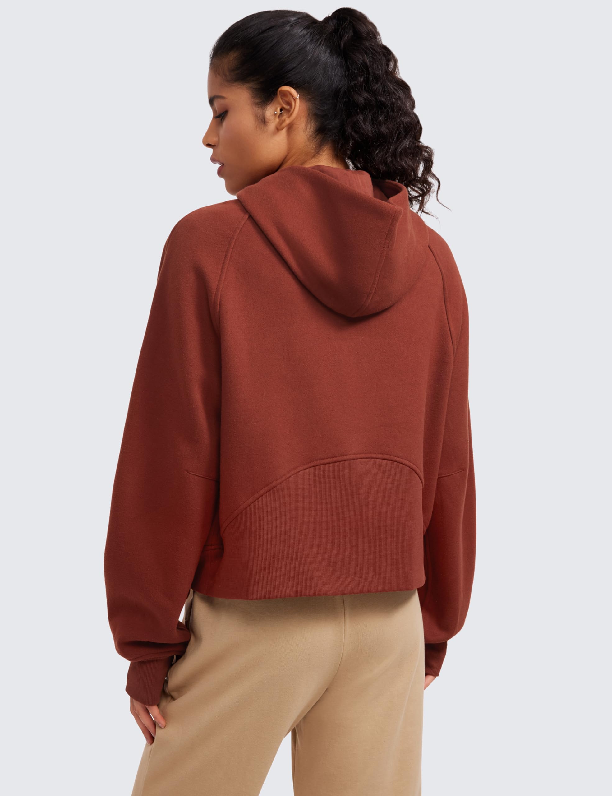 CRZ YOGA Womens Fleece Lined Half Zip Hoodies Pullover Oversized Long Sleeve Casual Workout Sweatshirts with Thumb Holes Jujube Brown Medium
