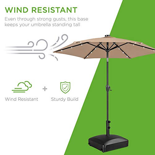 Best Choice Products 123lb Capacity Fillable Mobile Umbrella Base Heavy Duty Market Stand for Patio, Deck, Poolside w/ 4 Wheels, 2 Locks, 2 Knobs, Wind-Resistant Design - Black