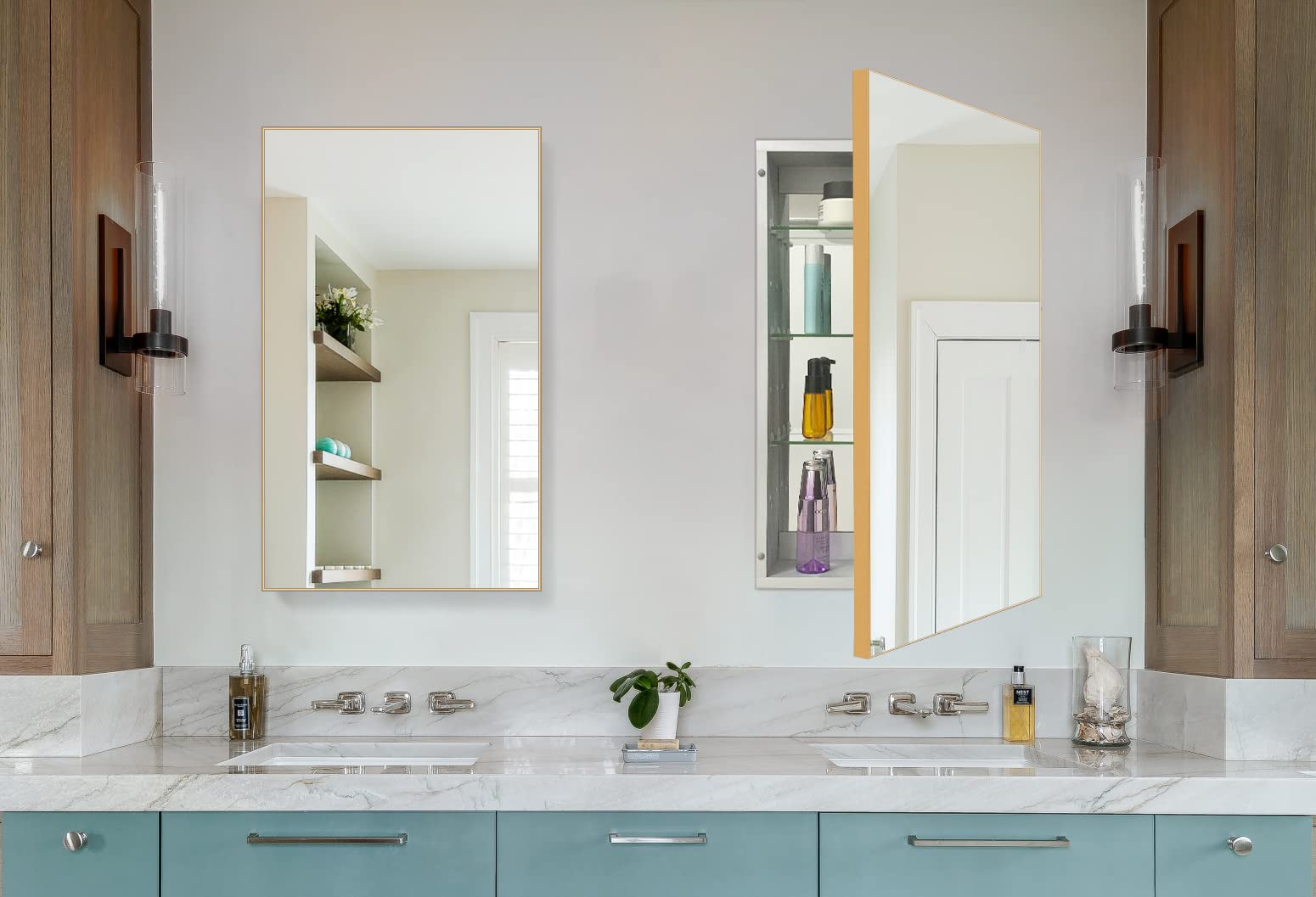 FOMAYKO 22x30 Inch Medicine Cabinet with Mirror - Recessed or Surface Mount Aluminum Bathroom Storage Cabinet, Adjustable Shelves for Toilet, Bathroom, Kitchen