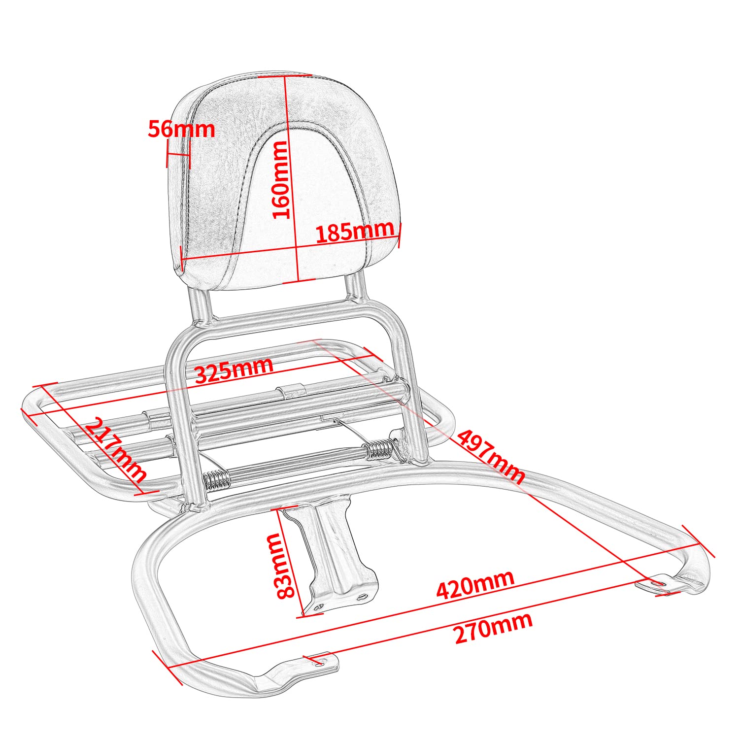Scooter Rear Luggage Cargo Rack Adapter w/Passenger Backrest Back Rest Cushion Pad Sissybar Sissy Bar for Ve-spa Primavera Sprint Elettrica 150 2014 2015 2016 2017 2018 2019 2020 2021 2022