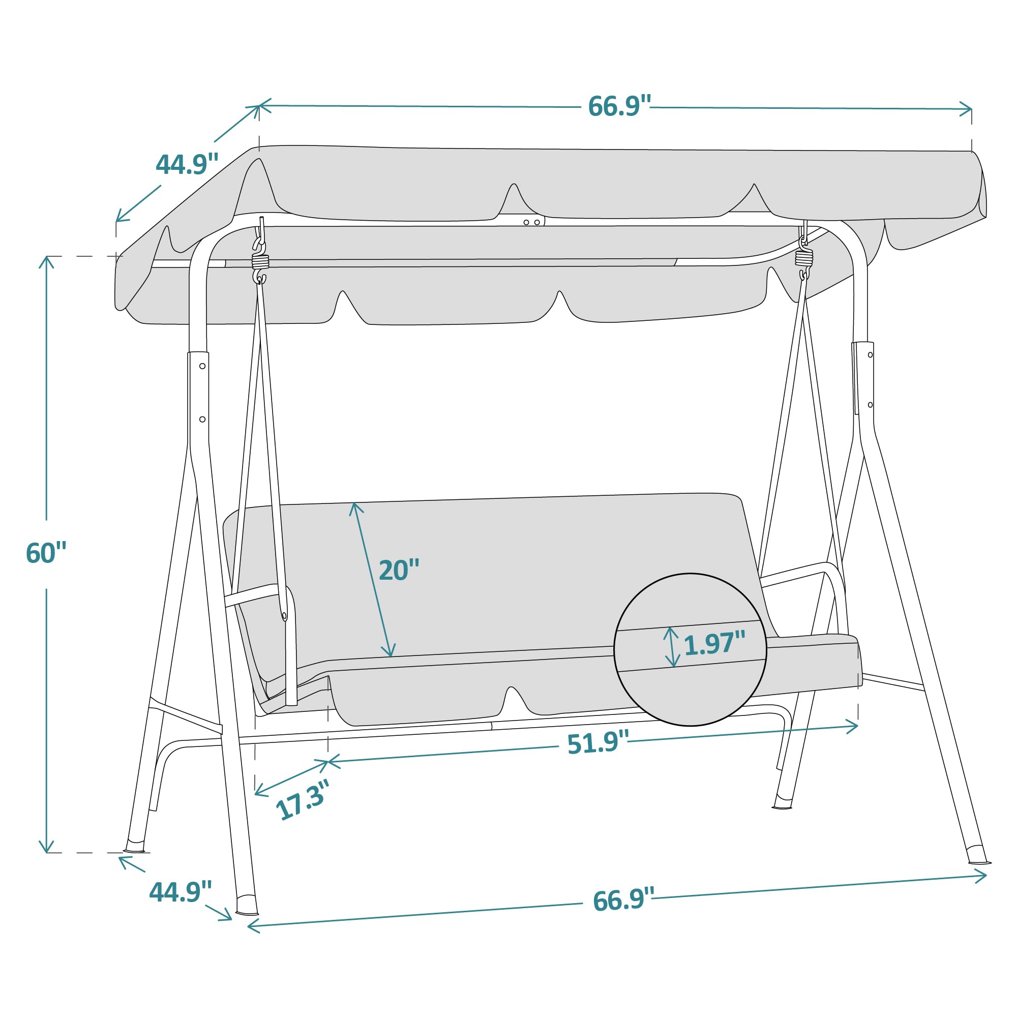 MCombo 3-Person Outdoor Patio Swing Chair, Convertible Canopy Hanging Swing Glider Lounge Chair, Removable Cushions, 4003 (Red)