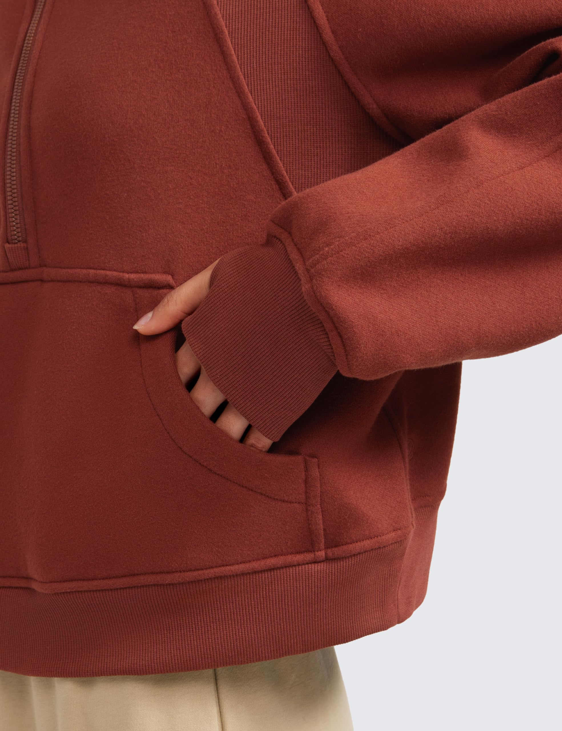 CRZ YOGA Womens Fleece Lined Half Zip Hoodies Pullover Oversized Long Sleeve Casual Workout Sweatshirts with Thumb Holes Jujube Brown Medium
