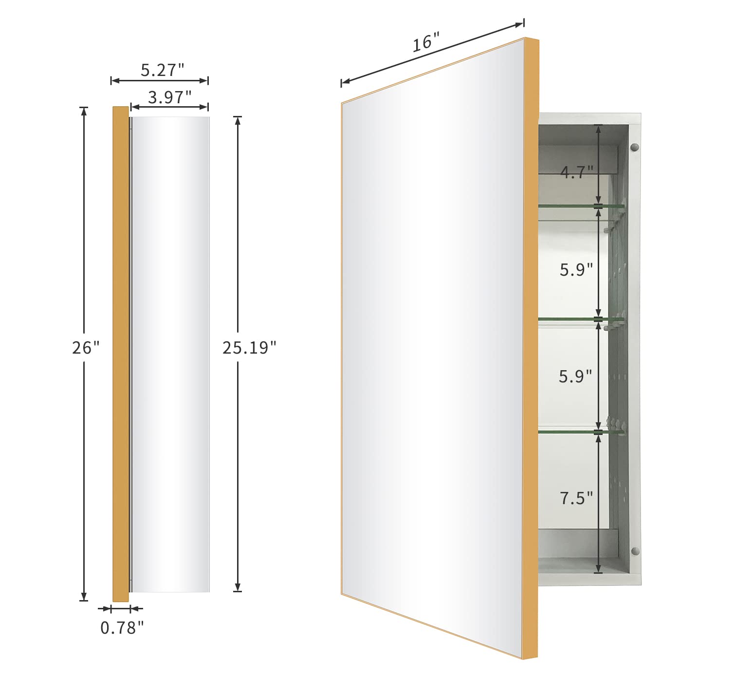 FOMAYKO 22x30 Inch Medicine Cabinet with Mirror - Recessed or Surface Mount Aluminum Bathroom Storage Cabinet, Adjustable Shelves for Toilet, Bathroom, Kitchen
