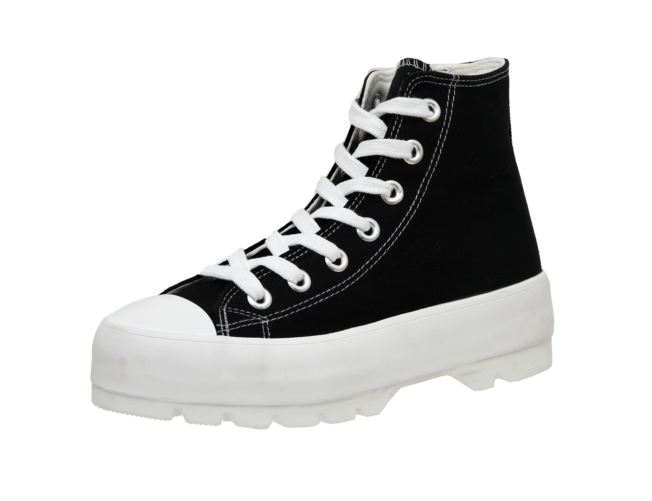 CUSHIONAIRE Women's Vespa high top Canvas Sneaker +Memory Foam and Side Zipper, Black/White 8.5