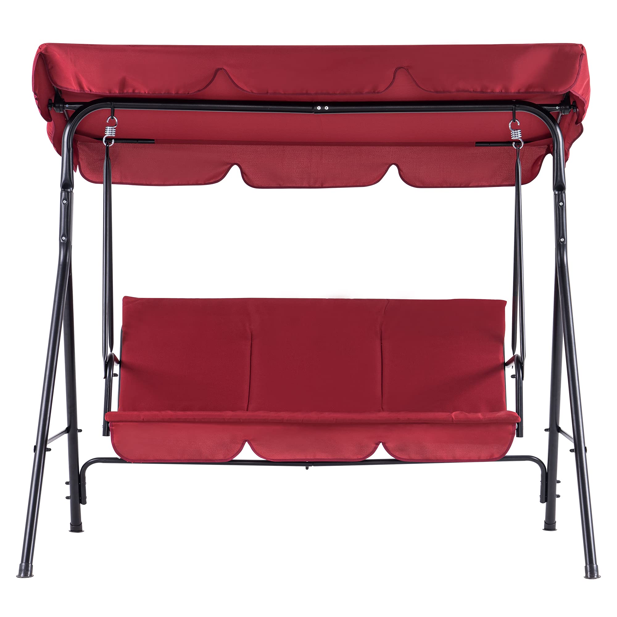 MCombo 3-Person Outdoor Patio Swing Chair, Convertible Canopy Hanging Swing Glider Lounge Chair, Removable Cushions, 4003 (Red)