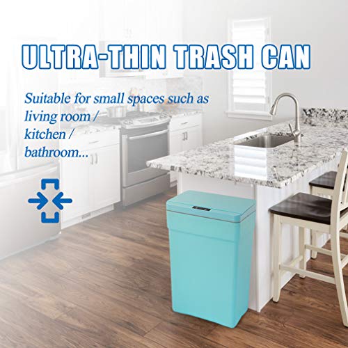 13 Gallon Trash Can Plastic Kitchen Trash Can Automatic Touch Free High-Capacity Garbage Can with Lid for Bedroom Bathroom Home Office 50 Liter Blue