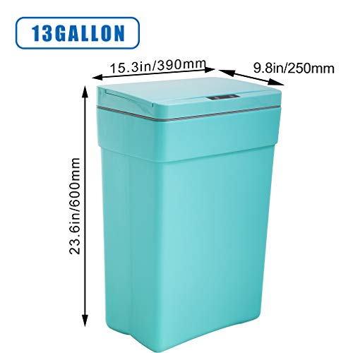 13 Gallon Trash Can Plastic Kitchen Trash Can Automatic Touch Free High-Capacity Garbage Can with Lid for Bedroom Bathroom Home Office 50 Liter Blue